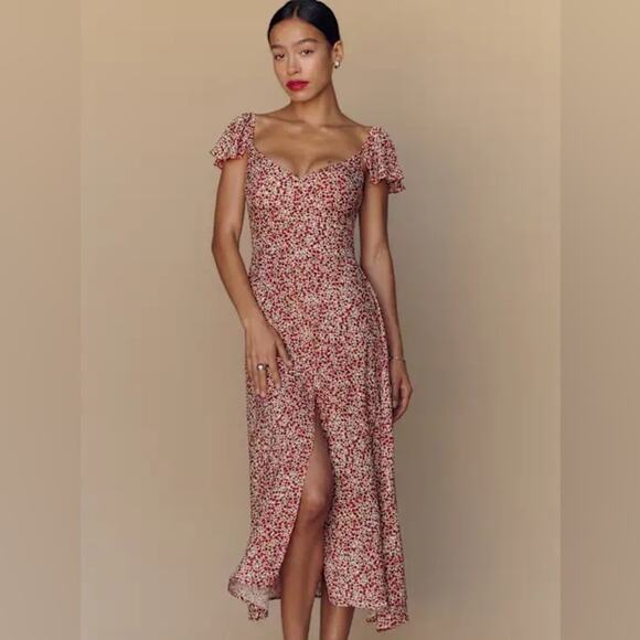 Reformation | Dresses | Reformation Red Floral Midi Dress | Poshmark
